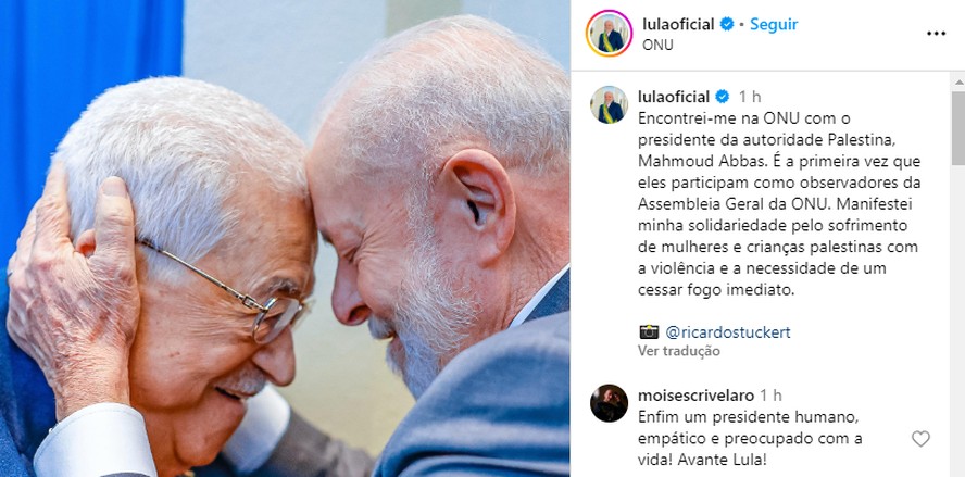 Lula tem encontro com presidente da Autoridade Palestina na ONU