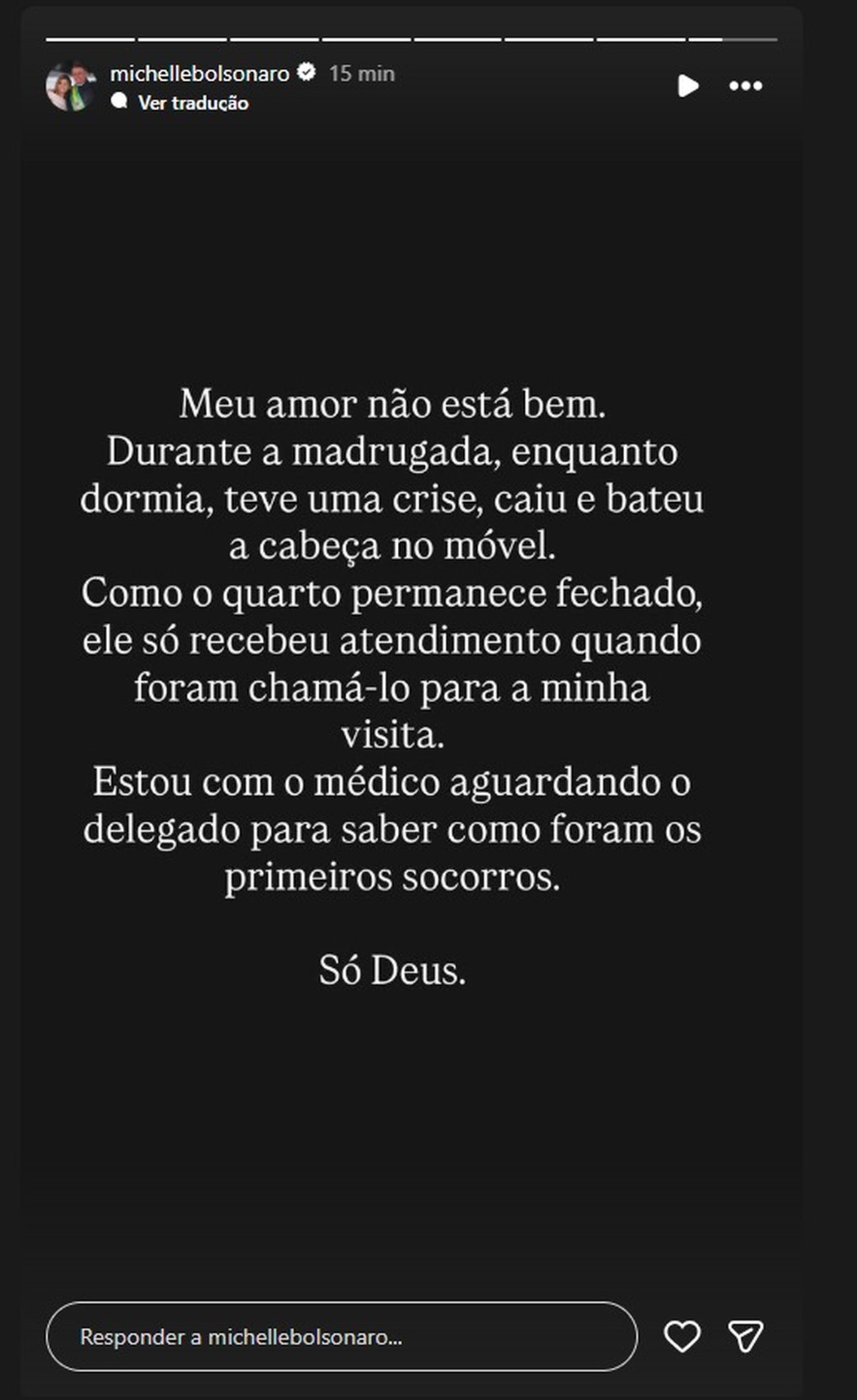 Michelle diz que Jair Bolsonaro bateu a cabeça enquanto dormia: 'Meu ...